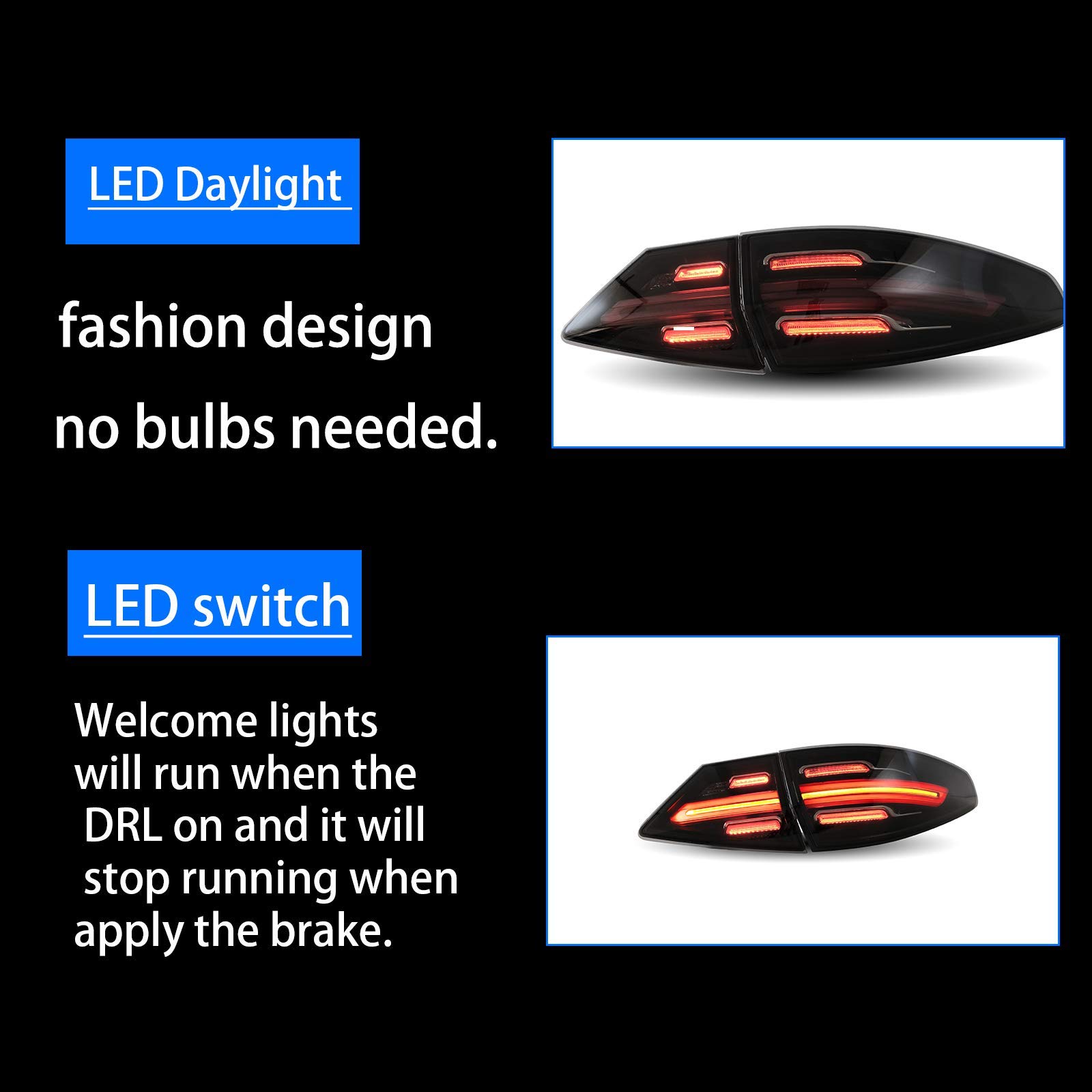 RXC LED Tail Lights Rear Lamps Assembly Compatible for 2013-2016 Ford Fusion / Mondeo w/Sequential Turn Light with Dynamic Animation Breathing DRL(Set of 2)