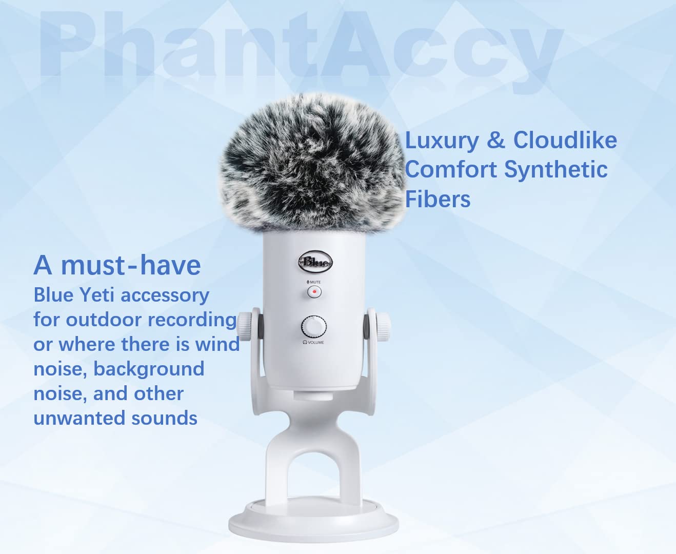 PhantAccy Pop Filter/Windscreen for Blue Yeti and Yeti Pro Microphones, Furry Mic Cover for Wind and Ambient Noise Reduction