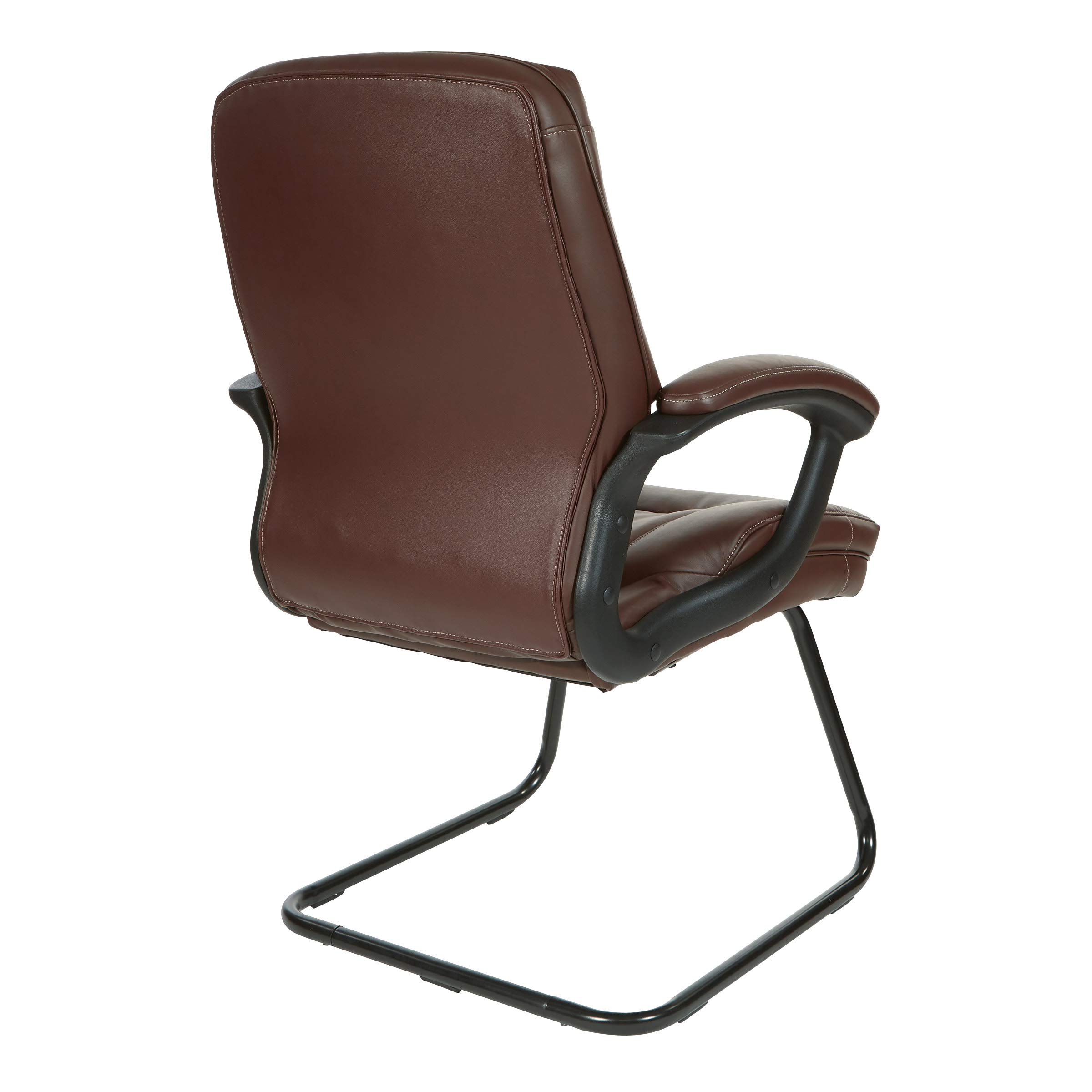 Office Star FL Series Faux Leather Padded Visitor's Chair with Contrast Stitching and Padded Loop Arms, Black