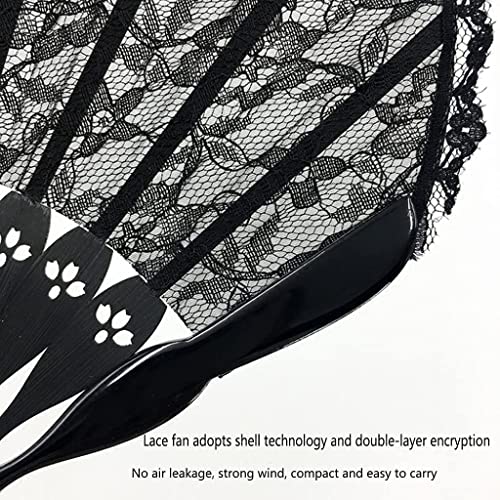 WLABS Folding Fans Black Embroidery Shell-Shaped Lace Cheongsam Folding Fan Dance Ancient Style Small Round Fan Handheld Folding Fan (Color : B, Size : 22cm)