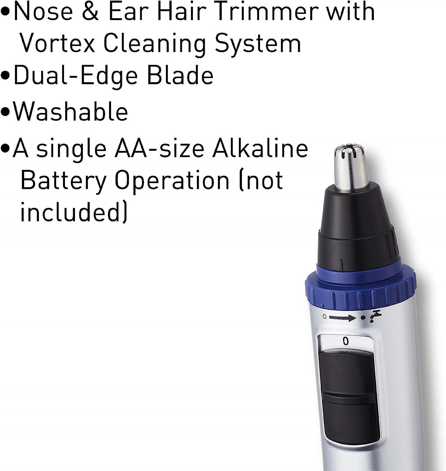 Panasonic ER-GN30-K Nose, Ear n Facial Hair Trimmer Wet/Dry with Vortex Cleaning System, Black