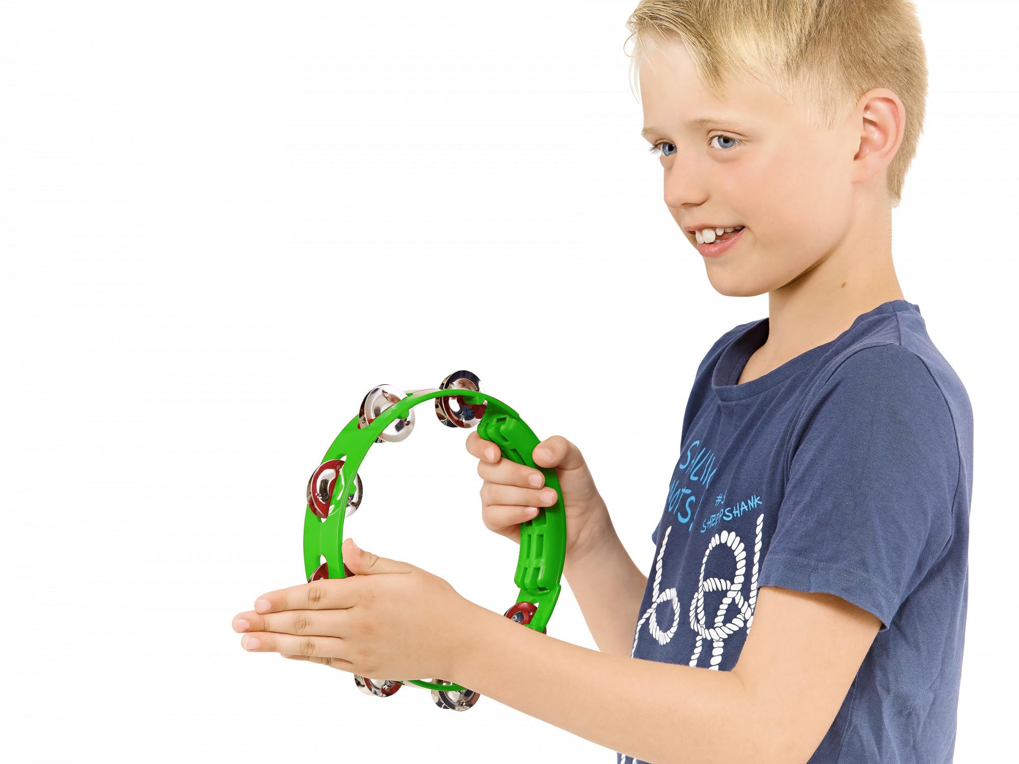 Nino Percussion NINO49GG Compact 8" ABS Plastic Handheld Tambourine, Grass Green