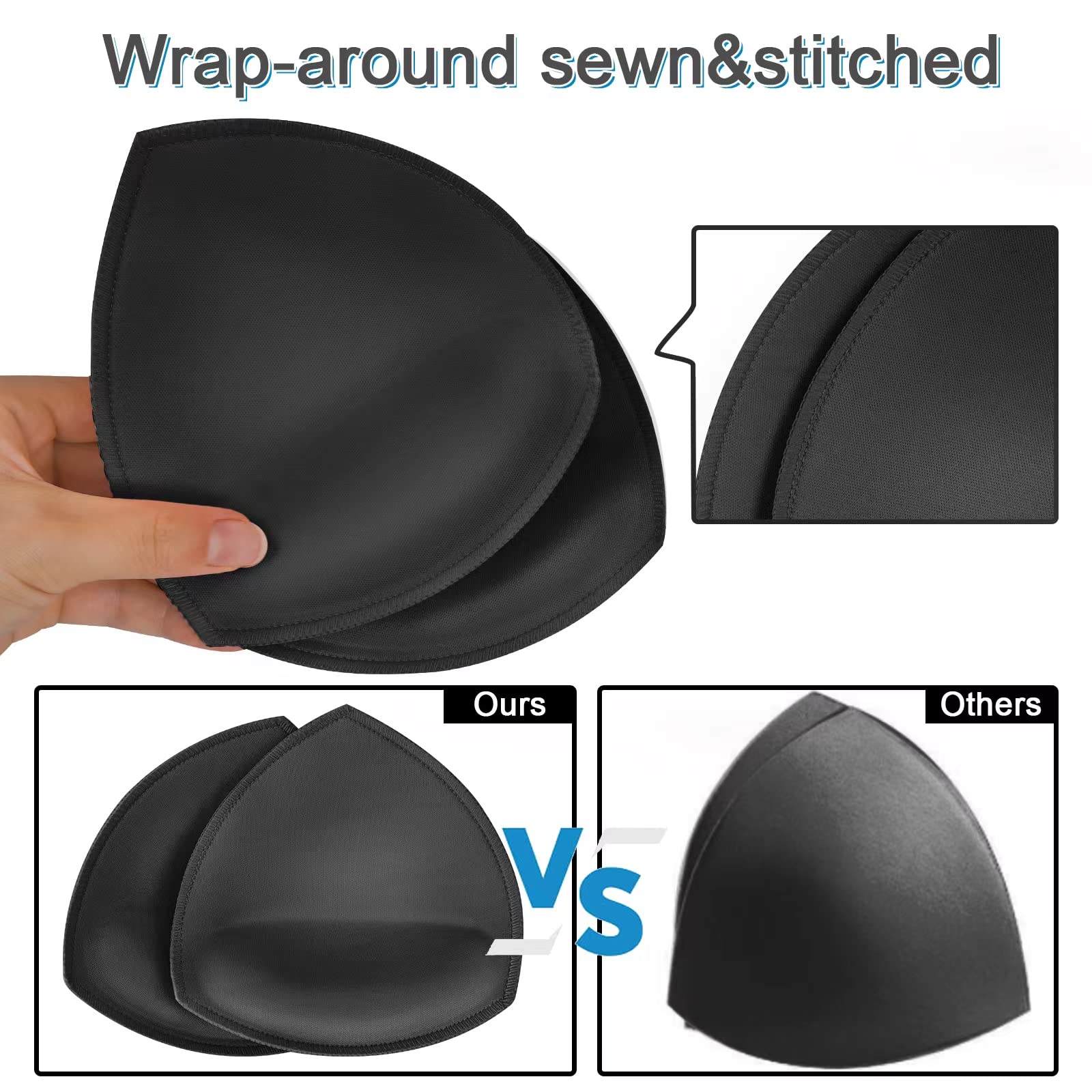 OXYSAIKO Bra Pads Inserts 4 Pairs, Women's Breathable Comfy Replacement Removable Sport Bra Push Up Pads Suitable for A Cup and B Cup(Black)