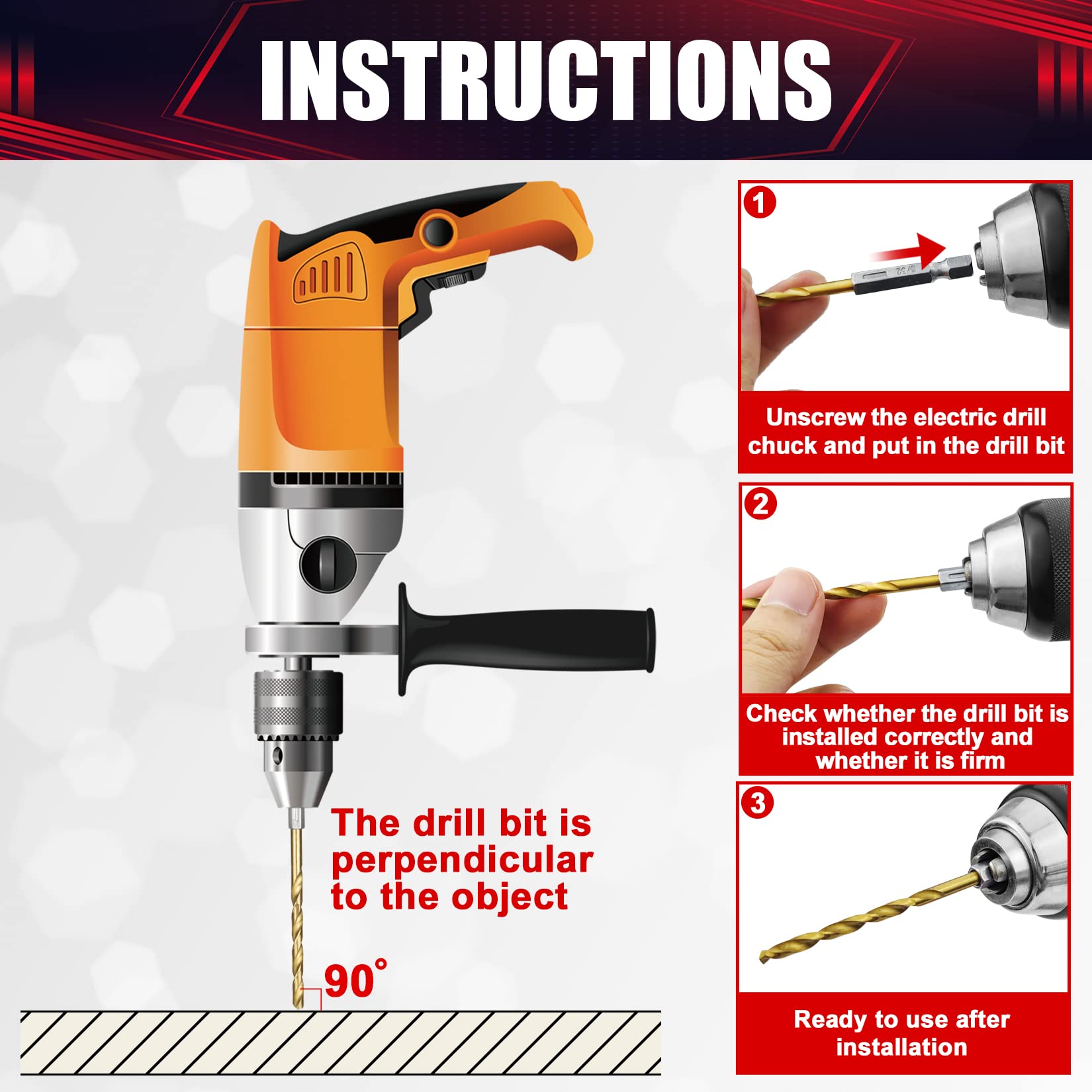 wesleydrill 30 Pcs Impact Twist Drill Bit Set,1/16"-1/2" Hex Shank Hss Titanium Drill Bits,Fit for Metal/Wood/Plastic Sink