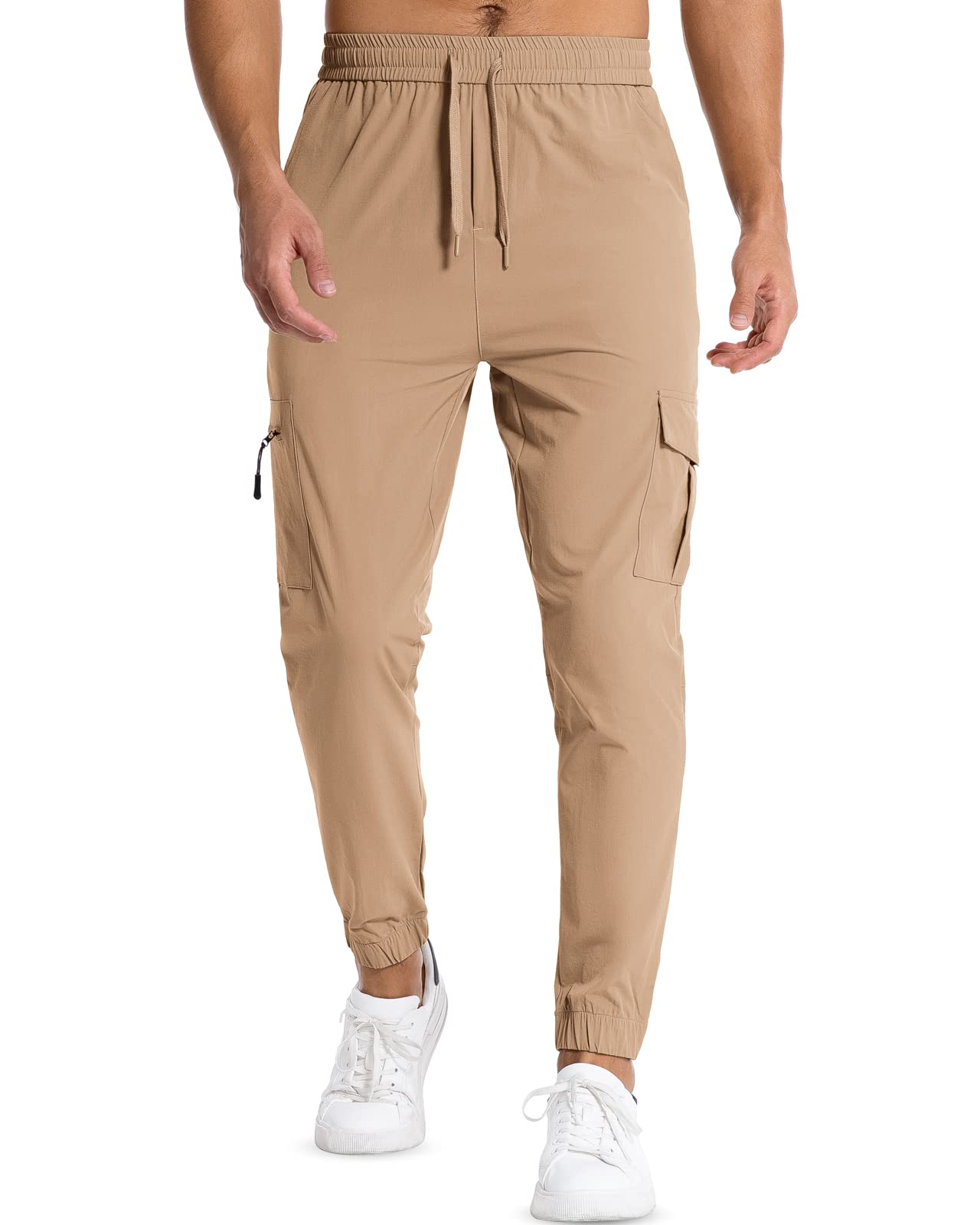 Y YERFONE Mens Hiking Pants Quick Dry Golf Joggers with Pockets Stretch Pants Slim Fit Lightweight Travel Athletic Workout Dark Khaki