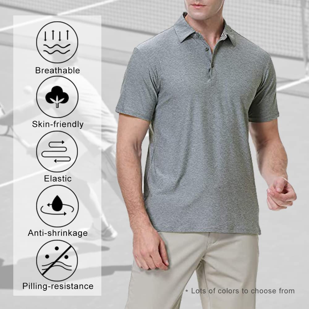 Wirltte Mens Golf Shirt Casual Moisture Wicking Breathable Quick Dry Polo Shirts for Men Grey M