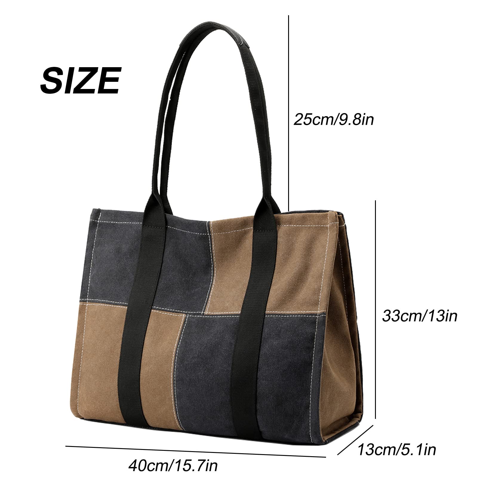 ZHIERNA Large Canvas Tote Bags for Women,15.7 * 13 Inch Shoulder Laptop Bag with Top Zipper for Work Travel Beach