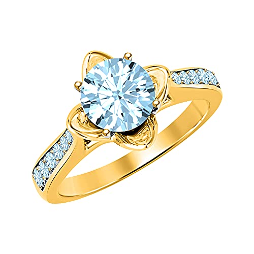 SVC-JEWELS Round Cut 14K Yellow Gold Over .925 Sterling Silver Created Aquamarine Engagement Ring for Women's (9.5)