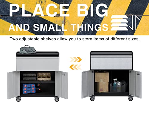 Reemoon Metal Garage Storage Cabinet with Wheels, Rolling Tool Chests & Cabinets with 3 Drawers, Black & Gray