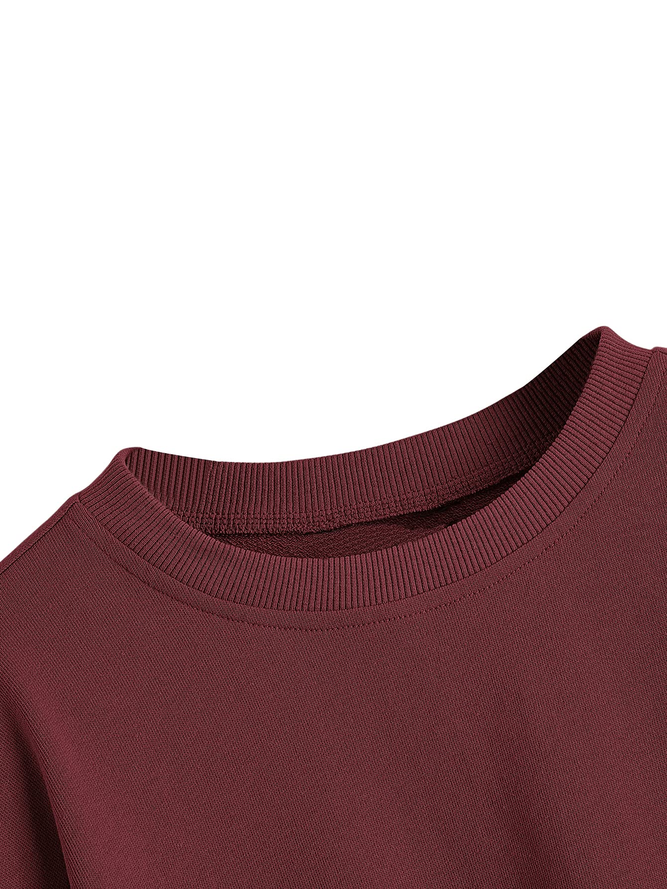 SweatyRocks Women's Casual Long Sleeve Raw Hem Pullover Crop Tops Sweatshirts Burgundy L