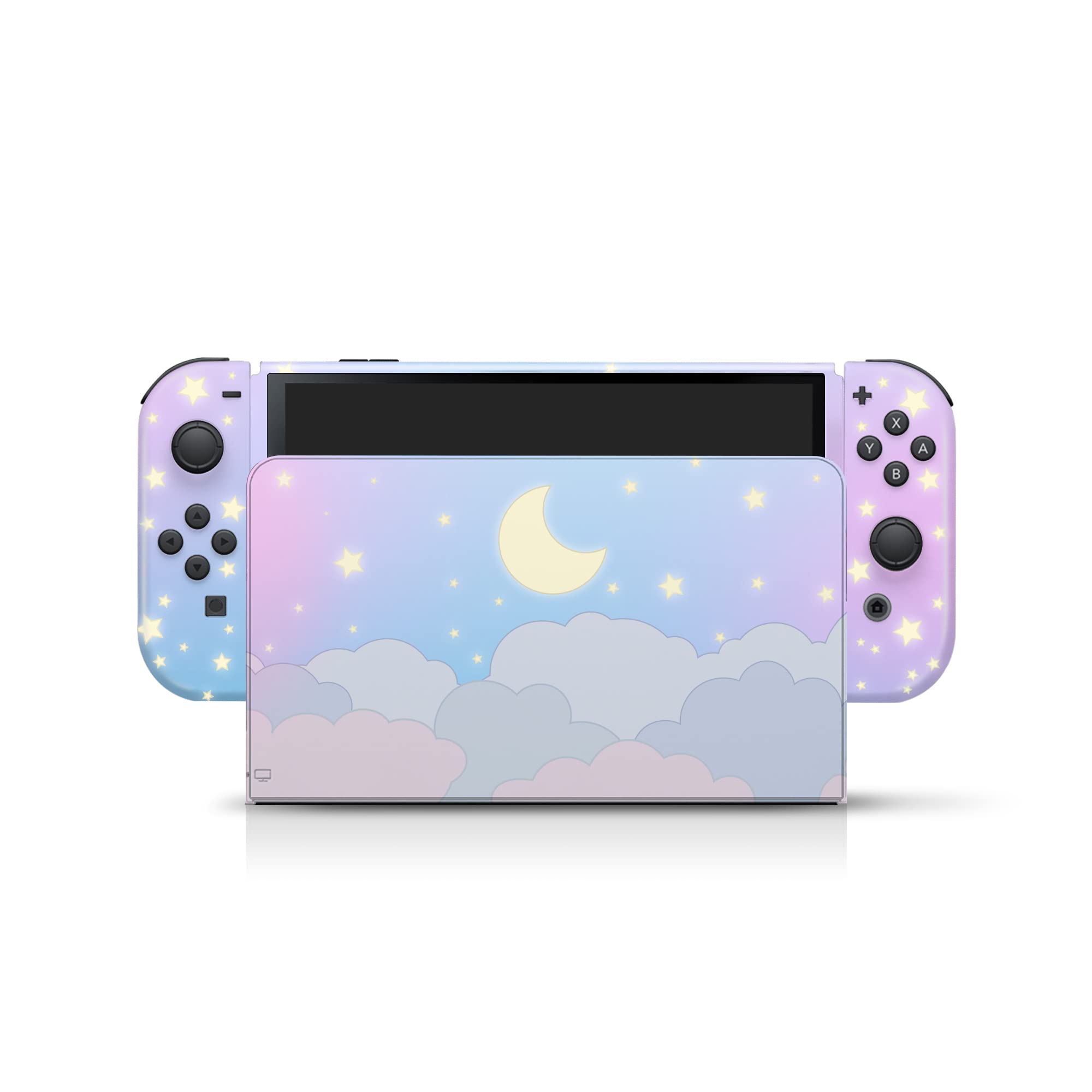 Tacky Design BlueClouds skin for Nintendo Switch OLED Skin - Vinyl 3M Stickers set - Cute Moon skin Compatible with Nintendo Switch OLED Skin Joy Con, Console, Dock - Decal Full Wrap