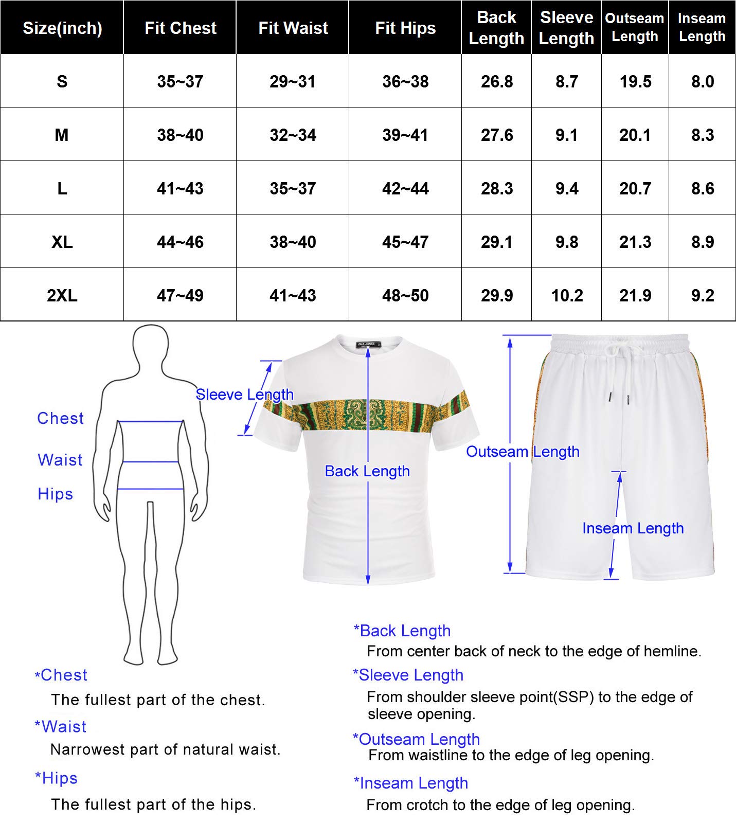 PJ PAUL JONES Mens Casual T Shirts and Shorts 2pcs Set Summer Printed Outfits