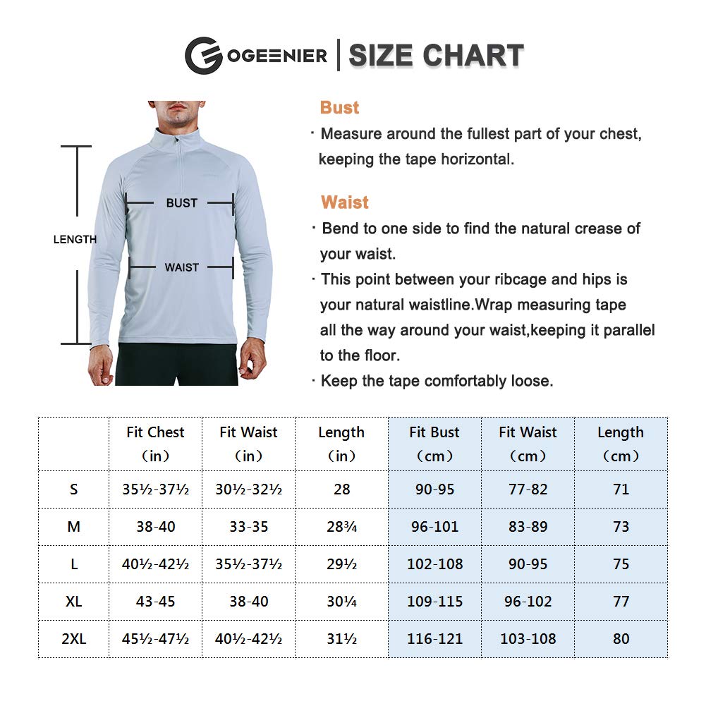 OGEENIER Men's 1/4 Zip Pullover Long Sleeve Sun Protection Shirts UPF 50+ Fishing Golf Running Shirts,Grey,M