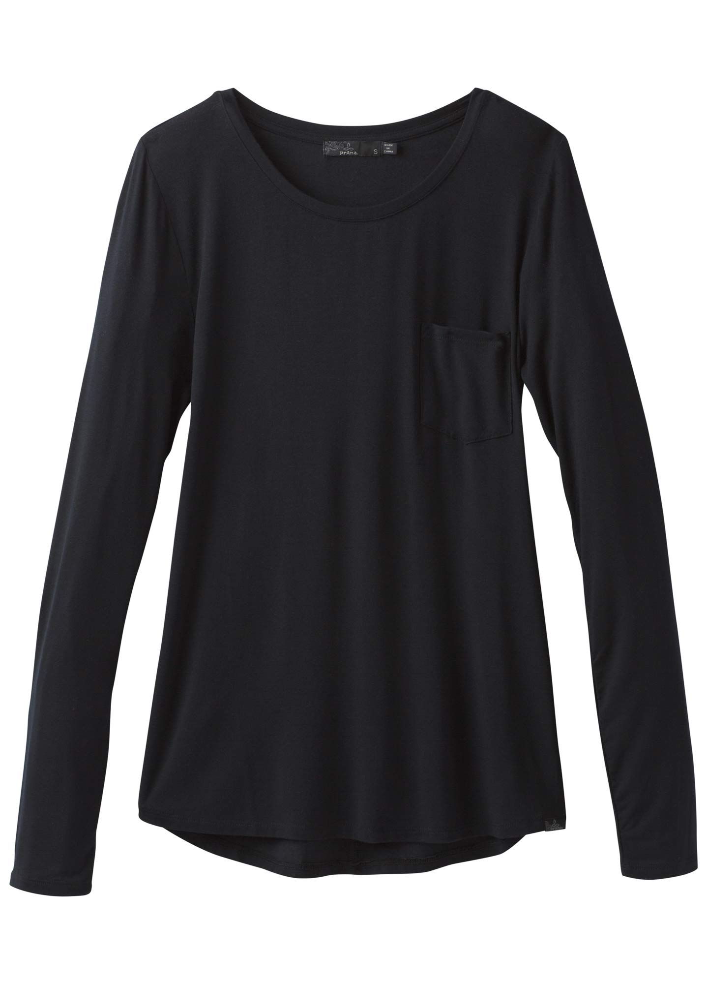 prAna Women's Foundation Long Sleeve Crew Neck Top, Black, Small