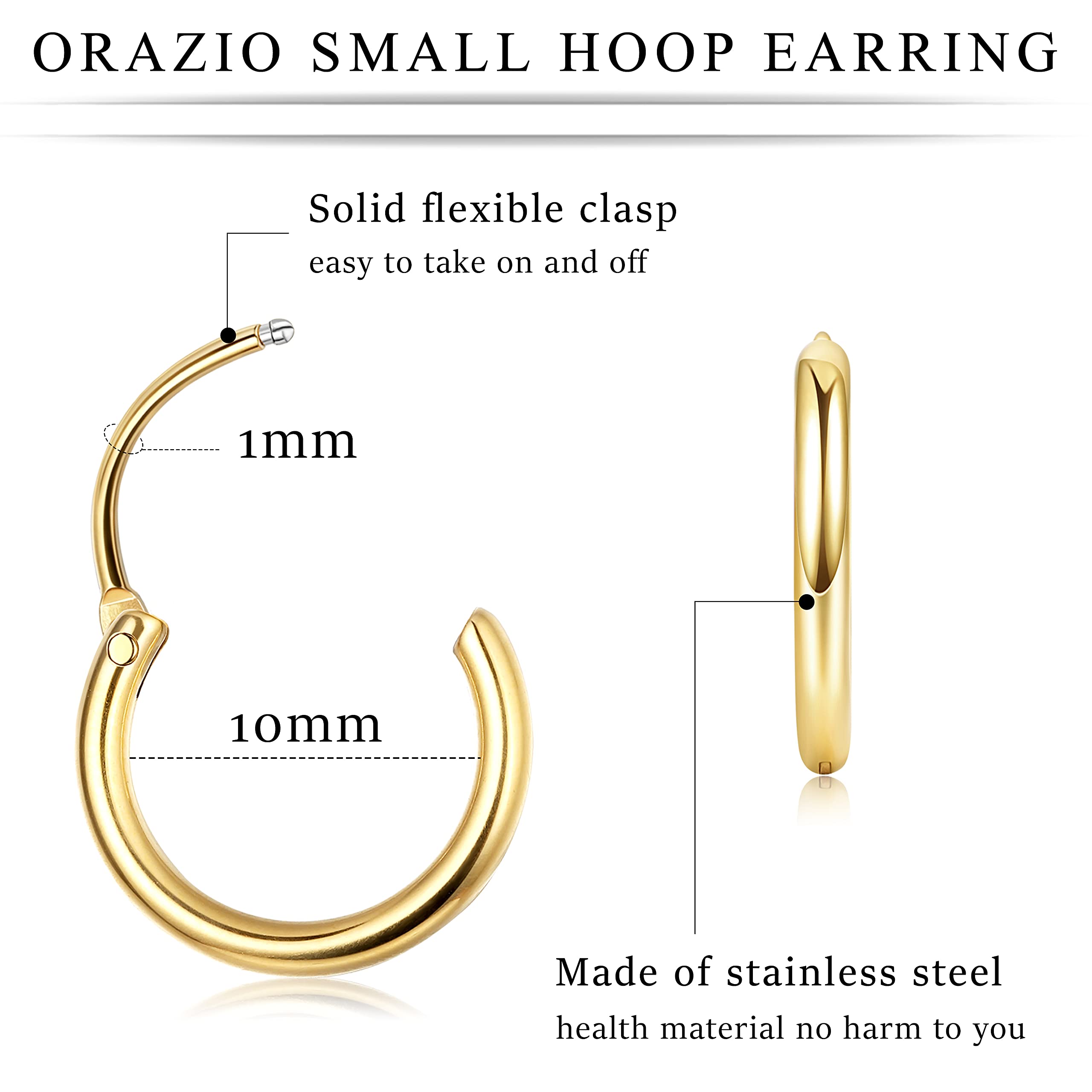 ORAZIO Small Stainless Steel Cartilage Earring for Women Endless Small Earrings Colorful Men Hoop Earring Set