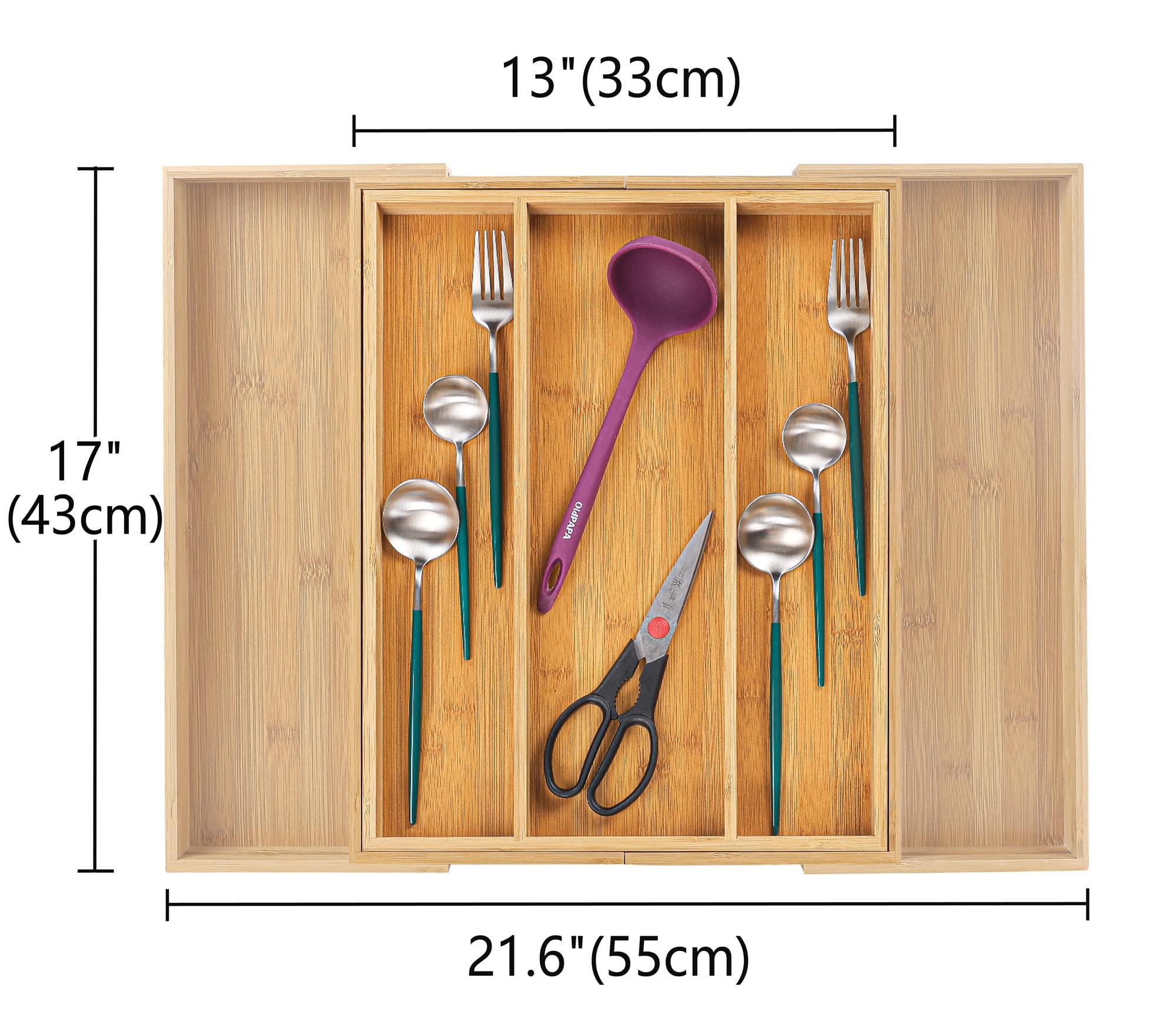 Utoplike 4 pcs Bamboo Kitchen Drawer Dividers and Bamboo Expandable Kitchen Drawer Organizer, Adjustable Utensil Holder Set
