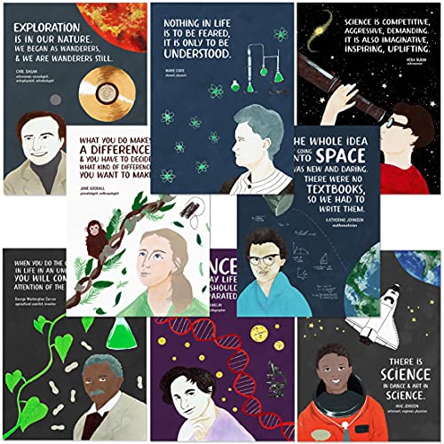 STEM Scientists and Mathematicians Inspirational Quote 8 Poster Set. Fine Art Paper, Laminated, or Framed. Multiple Sizes Available for Home, Office, or School.