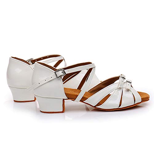 SWDZM Girls Latin Dance Shoes peep toe Ballroom Modern Salsa Party Wedding Performance Practice Dance Shoes,Heel-1.18'',Model-WHD28, White, 7.5 US