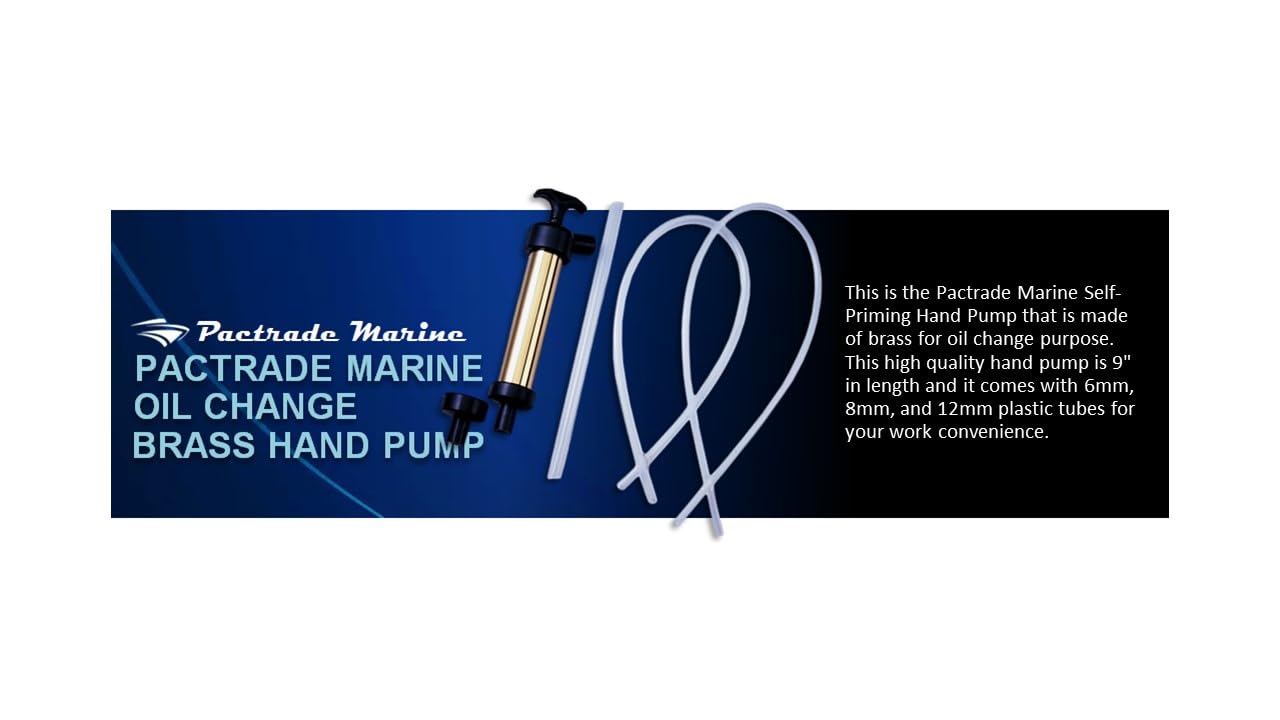 Pactrade Marine Engine Manual Oil Change Extractor Solid Brass Easy to Use Hand Pump Self-Priming Action - 9 Inches Long Perfect for Boats, Off-Road Vehicle, RVs, Auto