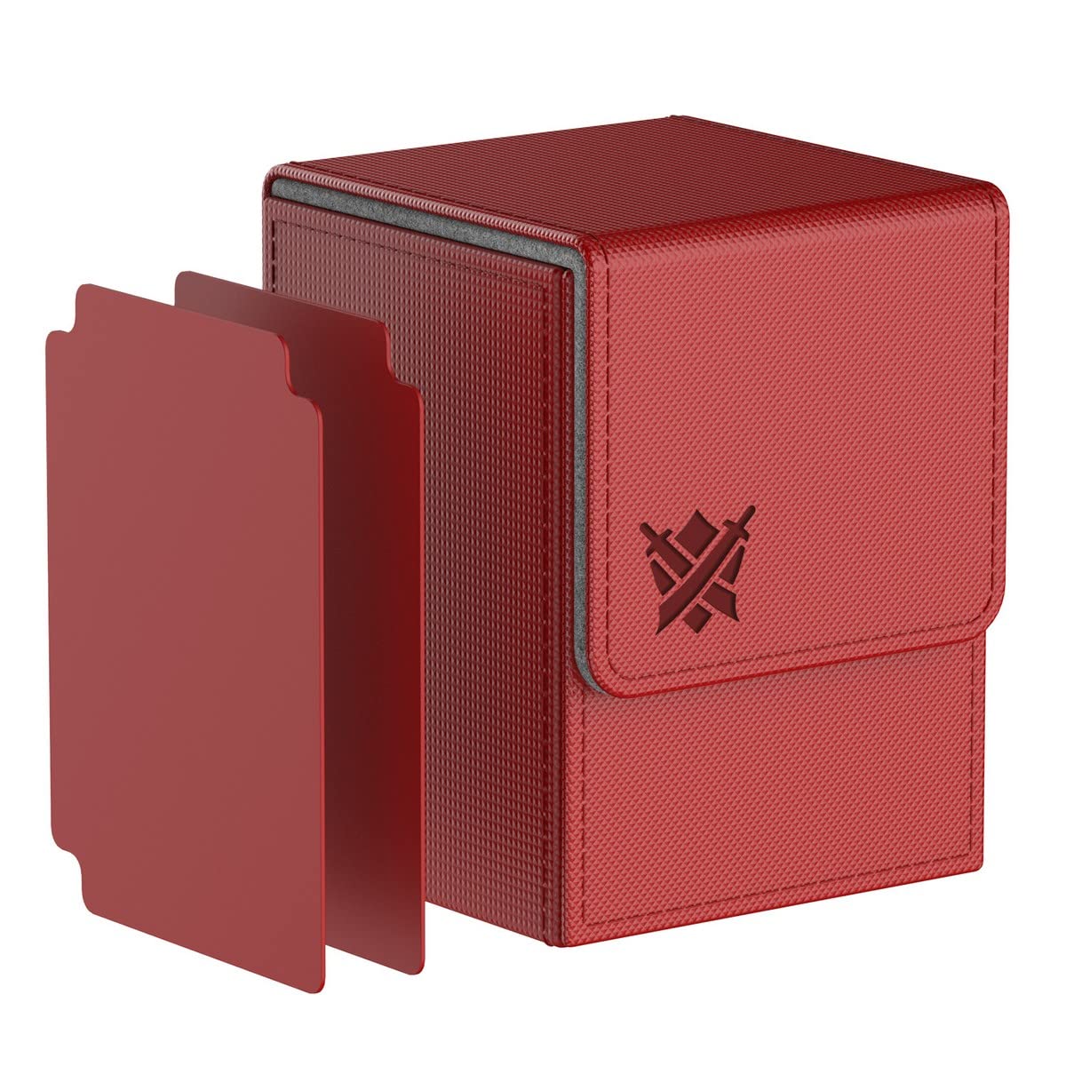 ULTRGEE Deck Box for MTG Cards, Magnet Card Box with 2 Dividers per Holder, Large Trading Card Case Fit for up to 110 Cards-[Shield Design] (Red)