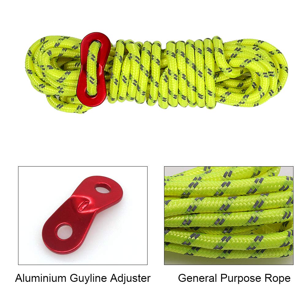 Reflective Nylon Cord, Tent Guyline Rope with Ultra-Light Aluminum Alloy Ceiling Rope Adjuster Fits Camping Hiking Backpacking,4 Pack 4MM 13 FT