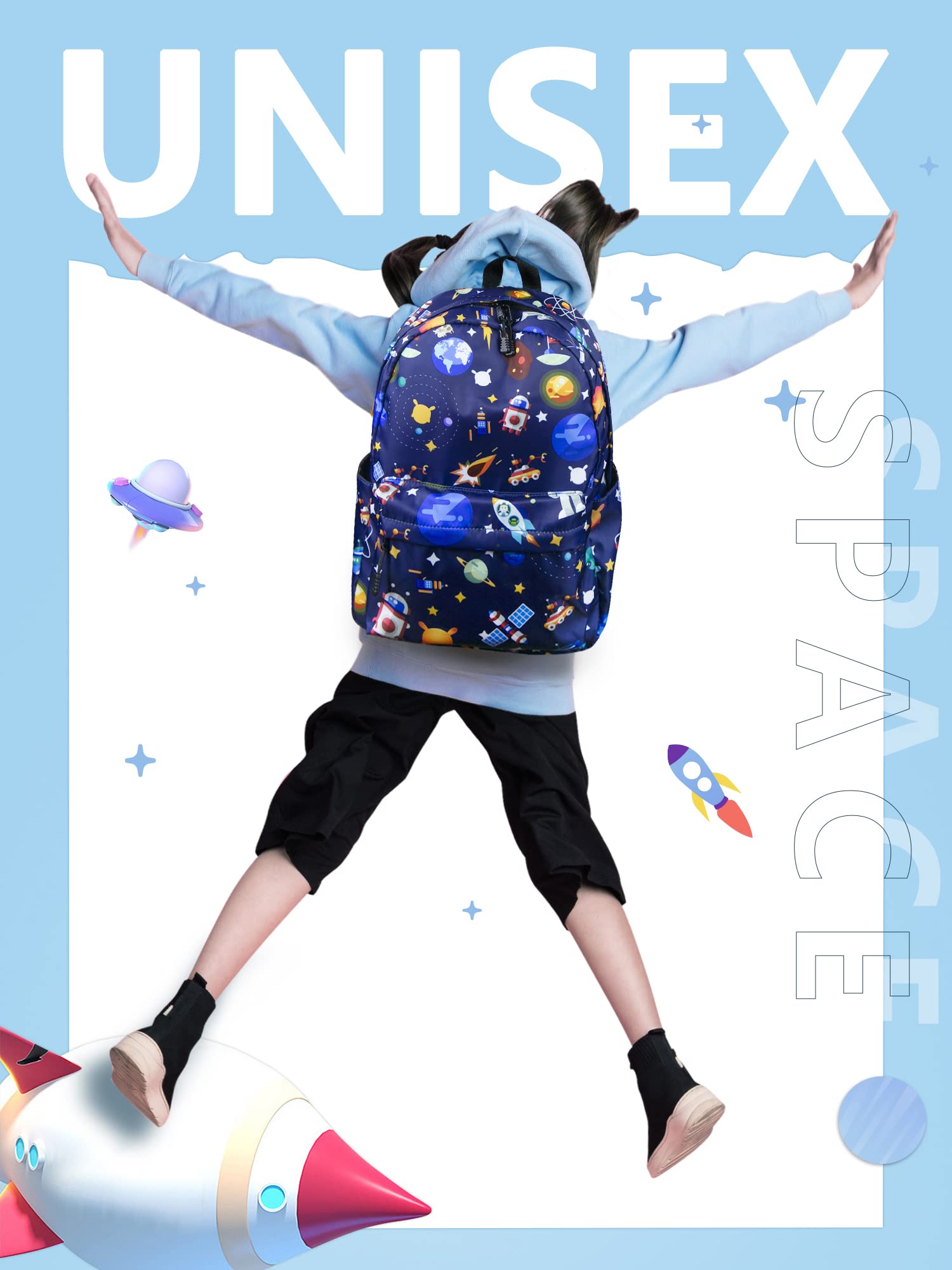NOVWED Blue School Backpack for Boys Durable Waterproof Backpack with Laptop Compartment Aesthetic Backpack Space