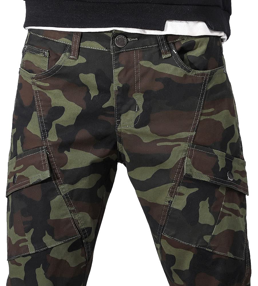 Plaid&Plain Men's Skinny Jeans Biker Jeans Cargo Jeans Cargo Pants8013 camo 32X30