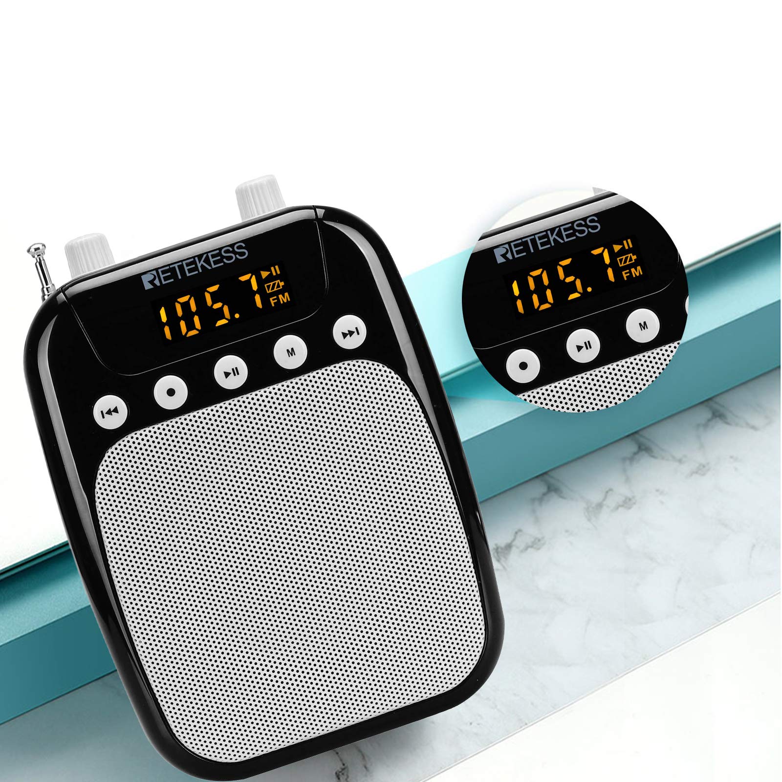 Retekess TR623 Voice Amplifier Microphone Headset, Portable PA System Speaker, Portable Voice Amplifier with Recording, AUX, FM Radio for Teachers, Singing, Coaches, Training, Tour Guide