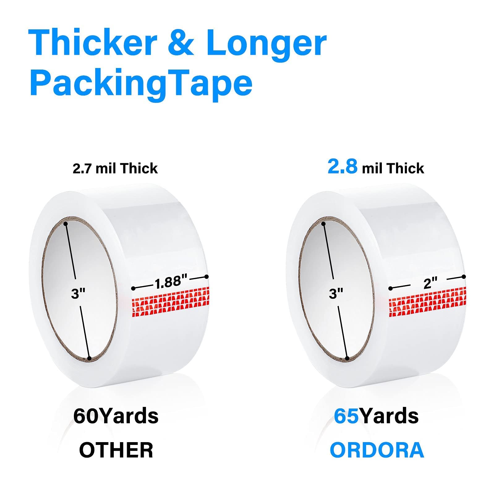 ORDORA Packing Tape, Packaging Tape for Moving Boxes, Super Sticky Shipping Tape, Heavy Duty Packing Tape Rolls, 2IN Width Moving Tape, Boxing Tape (18 Rolls (65yd-Roll))