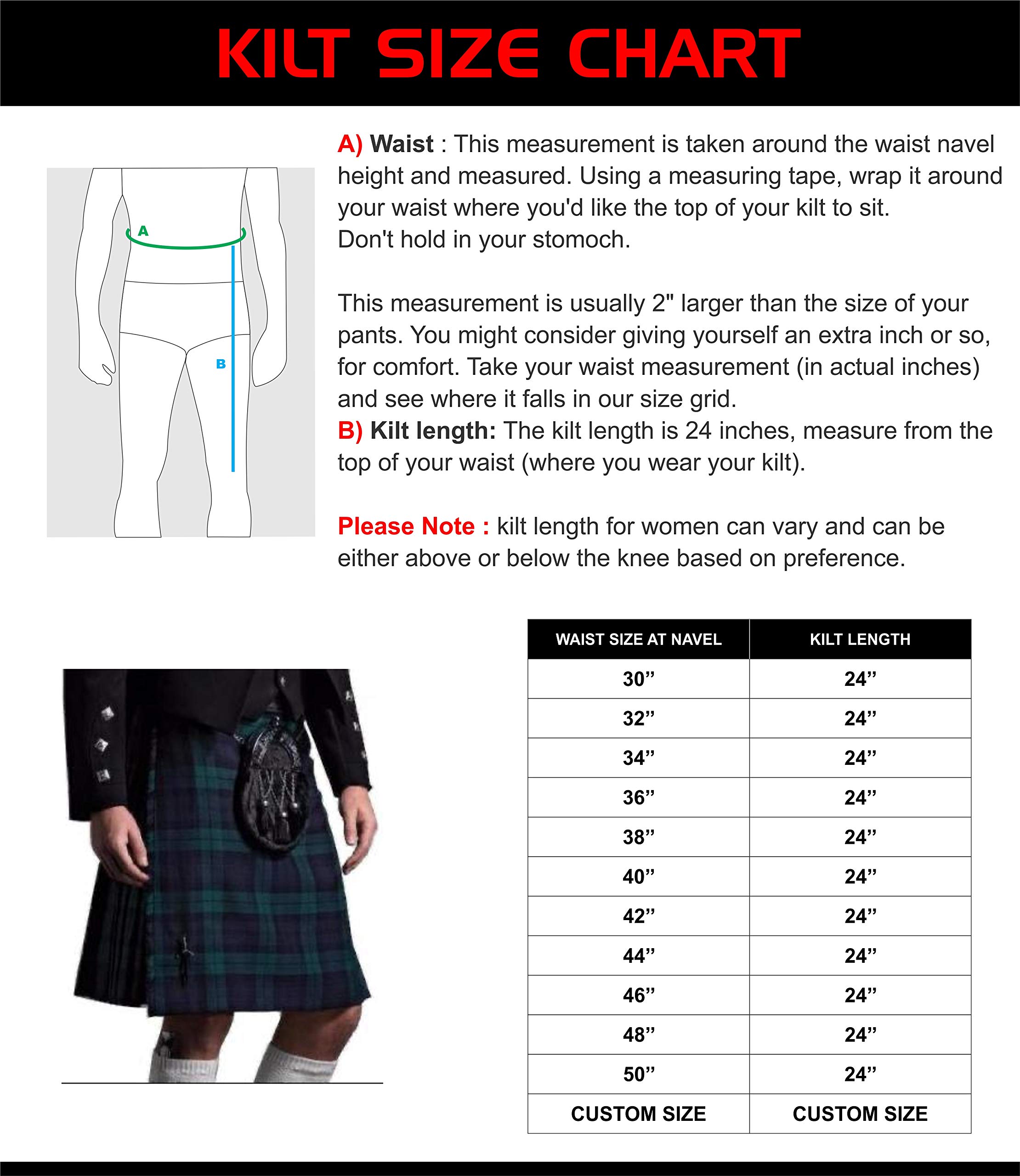UMAM Tartan Kilt Set - 08 Pieces Kilt Accessories for Men, Scottish Outfit (46", Grey Watch)
