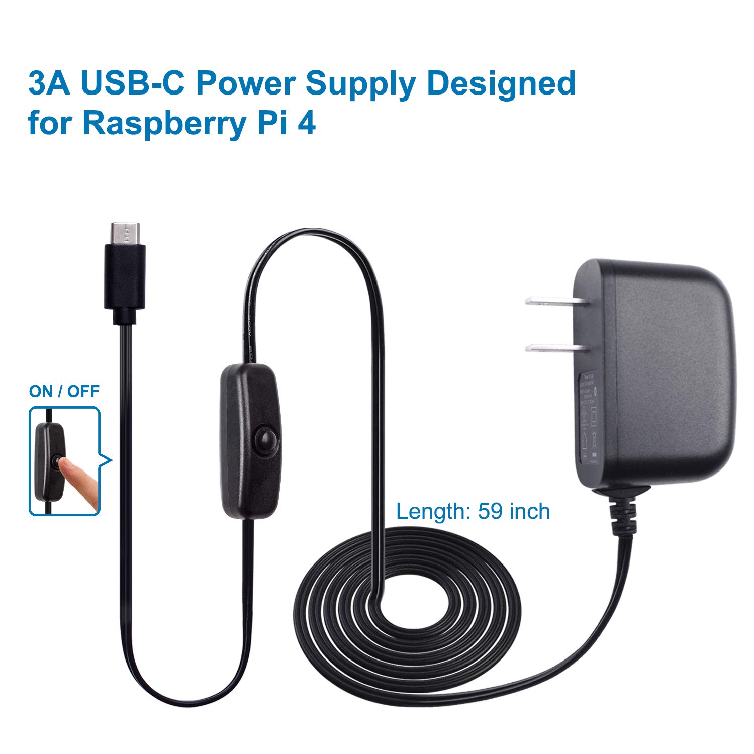 Smraza Case for Raspberry Pi 4, Acrylic Pi 4B Case with Quiet Cooling Fan, 4PCS Heatsinks, 5V 3A USB-C Power Supply for Raspberry Pi 4 Model B 8GB/4GB/2GB - Black