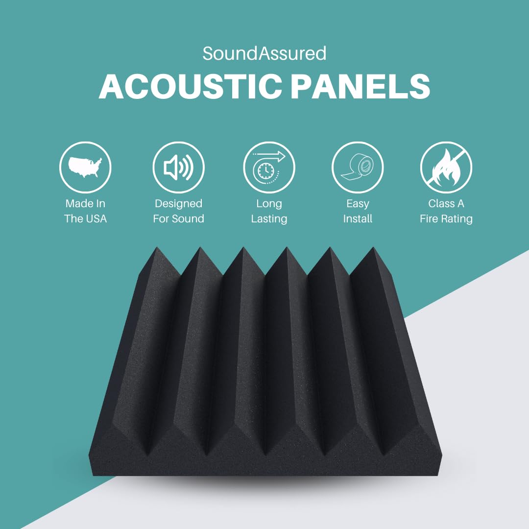 Professional Acoustic Foam Panels - Wedge Style 12x12x2β Tiles - 4 Pack - Studio Foam for Sound Dampening - Soundproofing Foam for Walls and Ceilings (Charcoal Color)