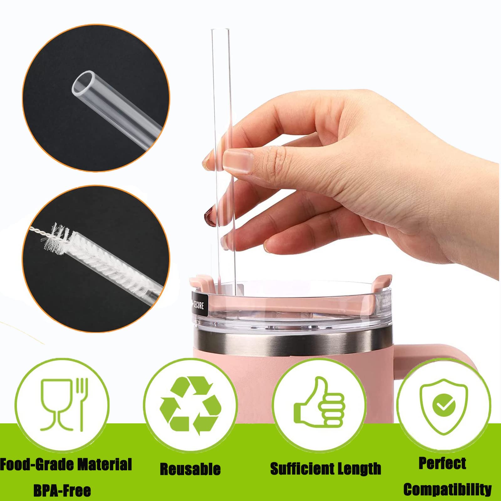 ZOFTBIGK Silicone Straw Replacement 40 oz for Stanley Adventure Travel Tumbler,6 Pcs Reusable Straws Silicone Straws with Cleaning Brush Compatible with Stanley 40oz Stanley Cup Stanley Water Jug.