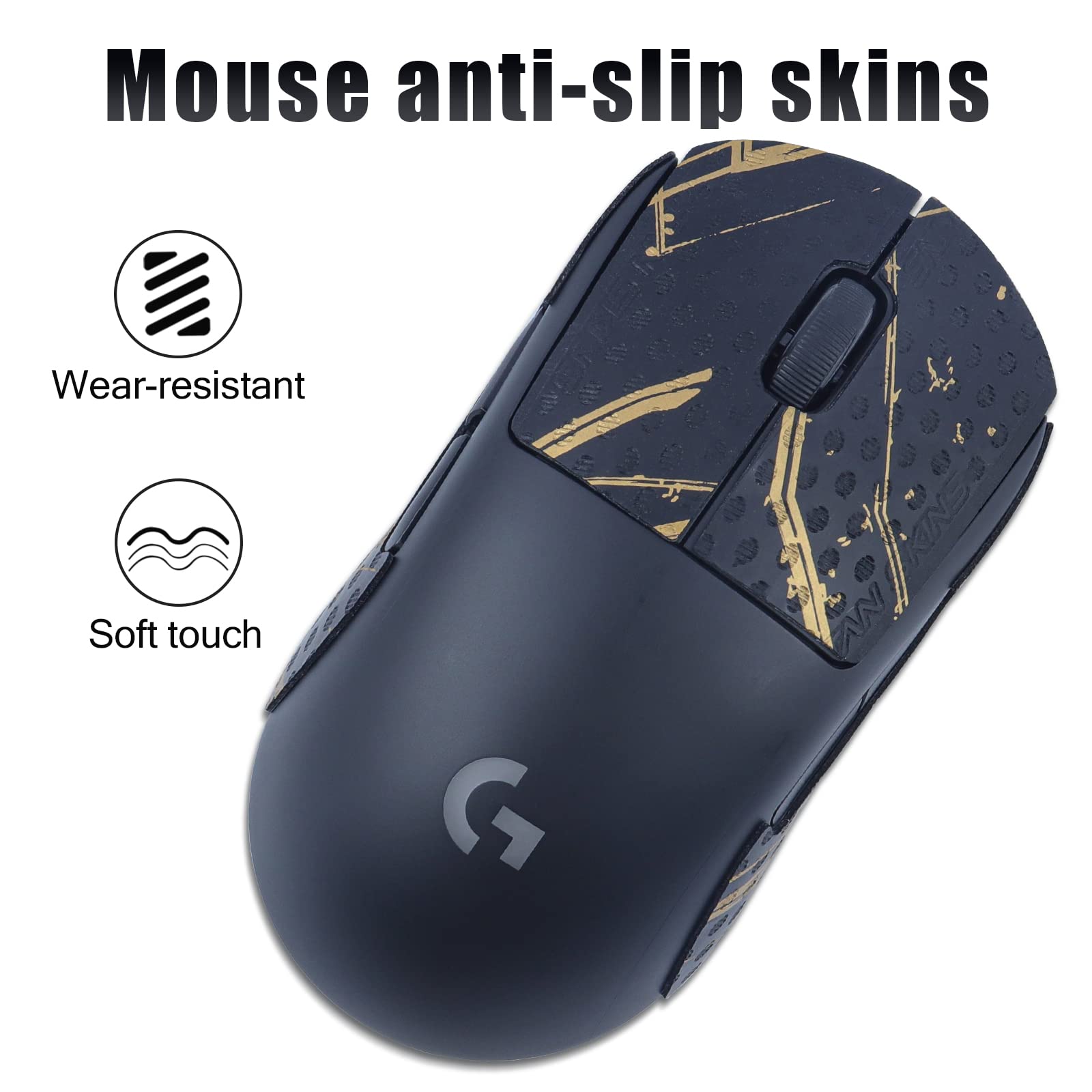 Wunzkii Mouse Grip Tape for Logitech G Pro Wireless, Anti-Slip Non-Fading Gaming Mouse Skin Sweat Resistant, Easy to Use, Self-Adhesive Design, Pre-Cut