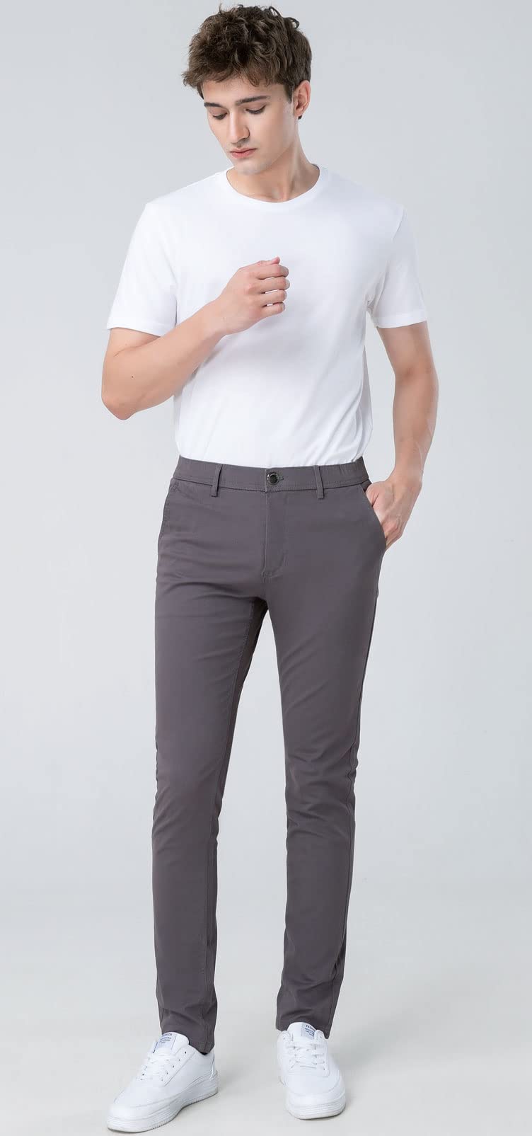 Plaid&Plain Men's Khaki Pants Skinny Jeans Cut Chinos Pants 826 Grey29X30