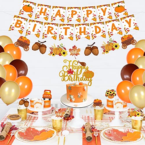 Pumpkin Party Decorations Kit Happy Birthday Pumpkin Banner Autumn Cake Topper Latex Balloon for Fall Birthday Baby Shower Thanksgiving
