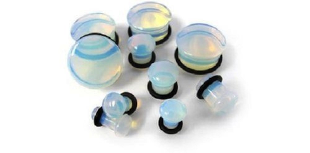 Organic Opal / Opalite Stone O-ring Gauges / plugs / Tunnels 2 Pieces (1 Pair) (A/2/2/28) (9mm)