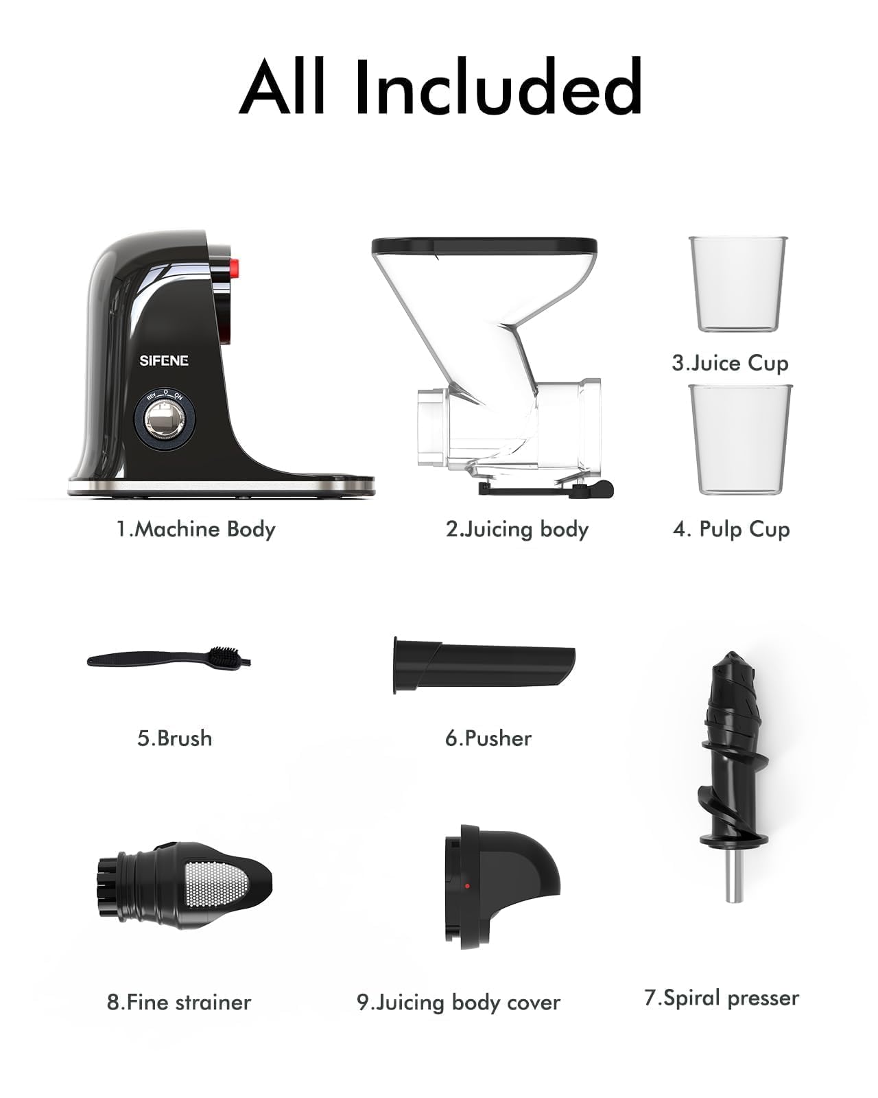 SiFENE Cold Press Juicer Machine, Compact Single Serve Slow Masticating Juicer, Vegetable and Fruit Juice Maker Squeezer Machines, Easy to Clean, BPA Free (Black)