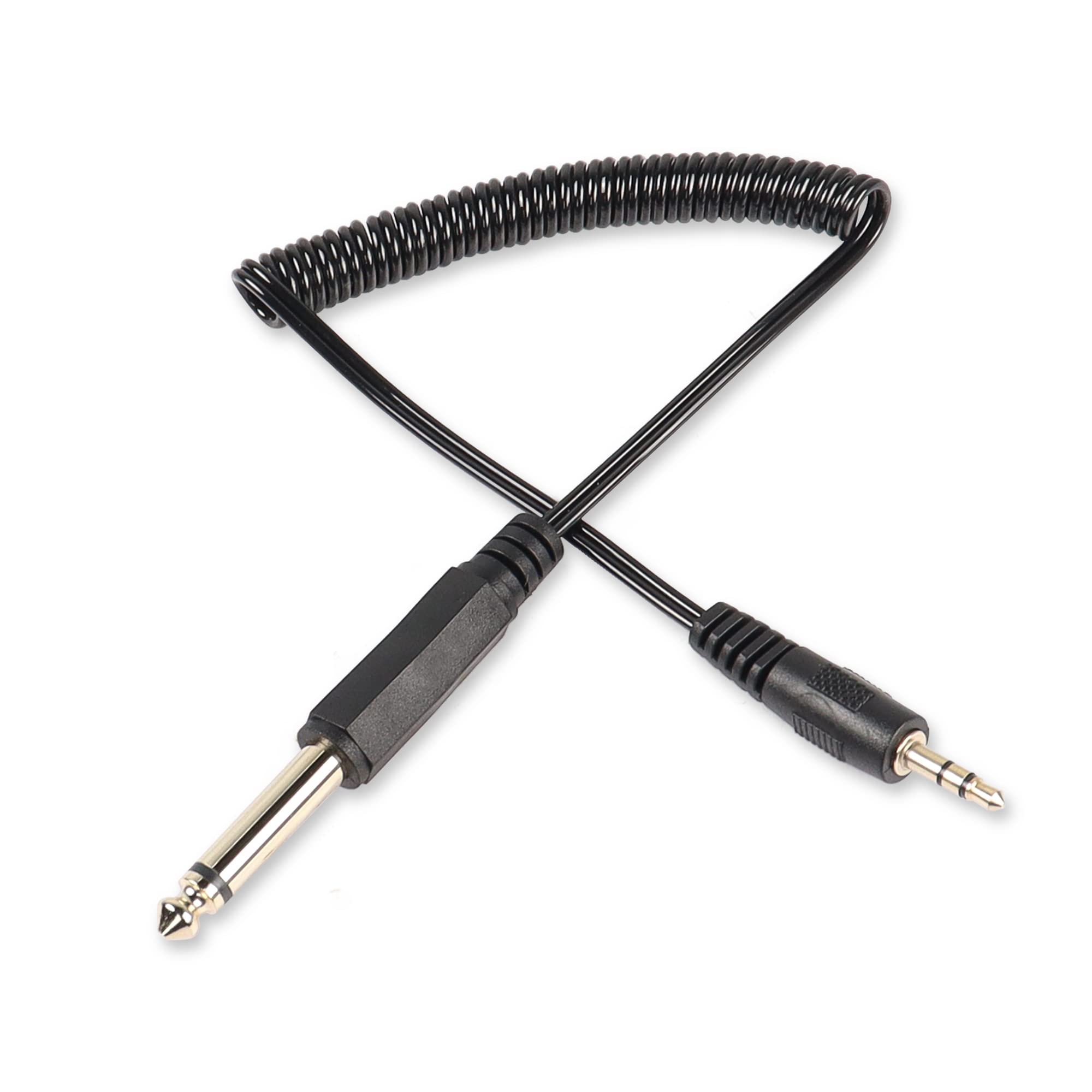 PNGKNYOCN 3.5mm TRS to 1/4 inch TS Cable,6.35mm (1/4 inch) Mono to 3.5mm (1/8 inch) TRS Stereo Interconnect Audio Coiled Cable for Headphone,Amp etc.