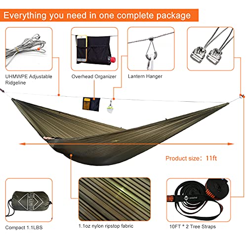 onewind Ultralight Camping Hammock, 11ft Portable Lightweight Hammock with Tree Straps Hammock for Camping, Backpacking and Hiking, OD Green