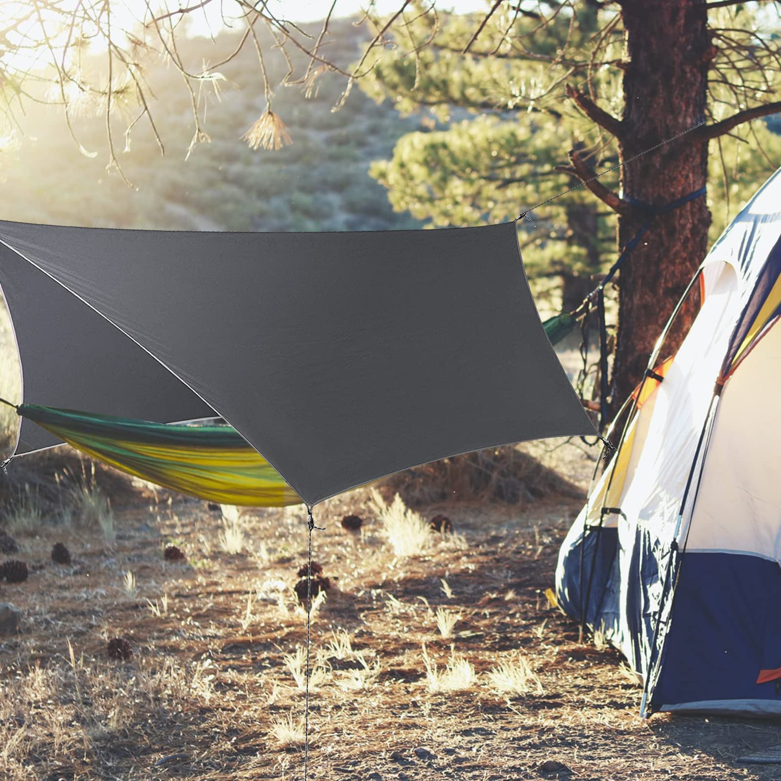TAHOE TRAILS Hammock Rain Fly - Camping Tarp, The Tent Tarp is Waterproof Rated at 3000MM - Hammock Tarp Includes Aluminum Stakes and Guy Lines. Ultralight and Ultra-Durable