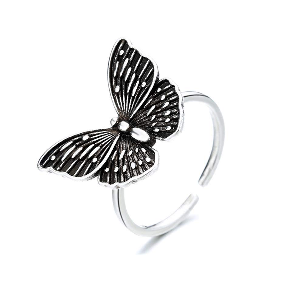 Retro butterfly opening rings for women Silver-plated rings lovely animal jewelry valentine gift adjustable size (HLMY004 style 1)