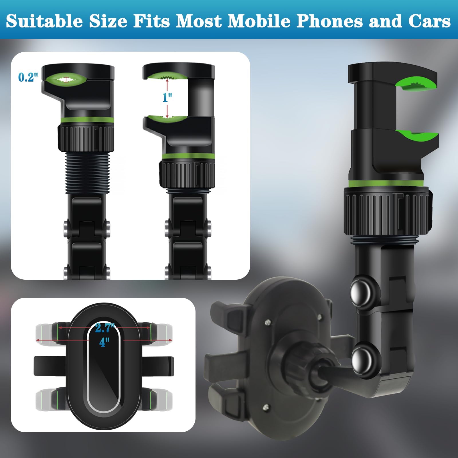 Rear View Mirror Phone Holder for Car, 360° Rotatable and Retractable Car Phone Holder Mount, Upgraded Universal Rearview Mirror Car Cell Phone Holder Fit All iPhone Android Mobile Phone & Most Car