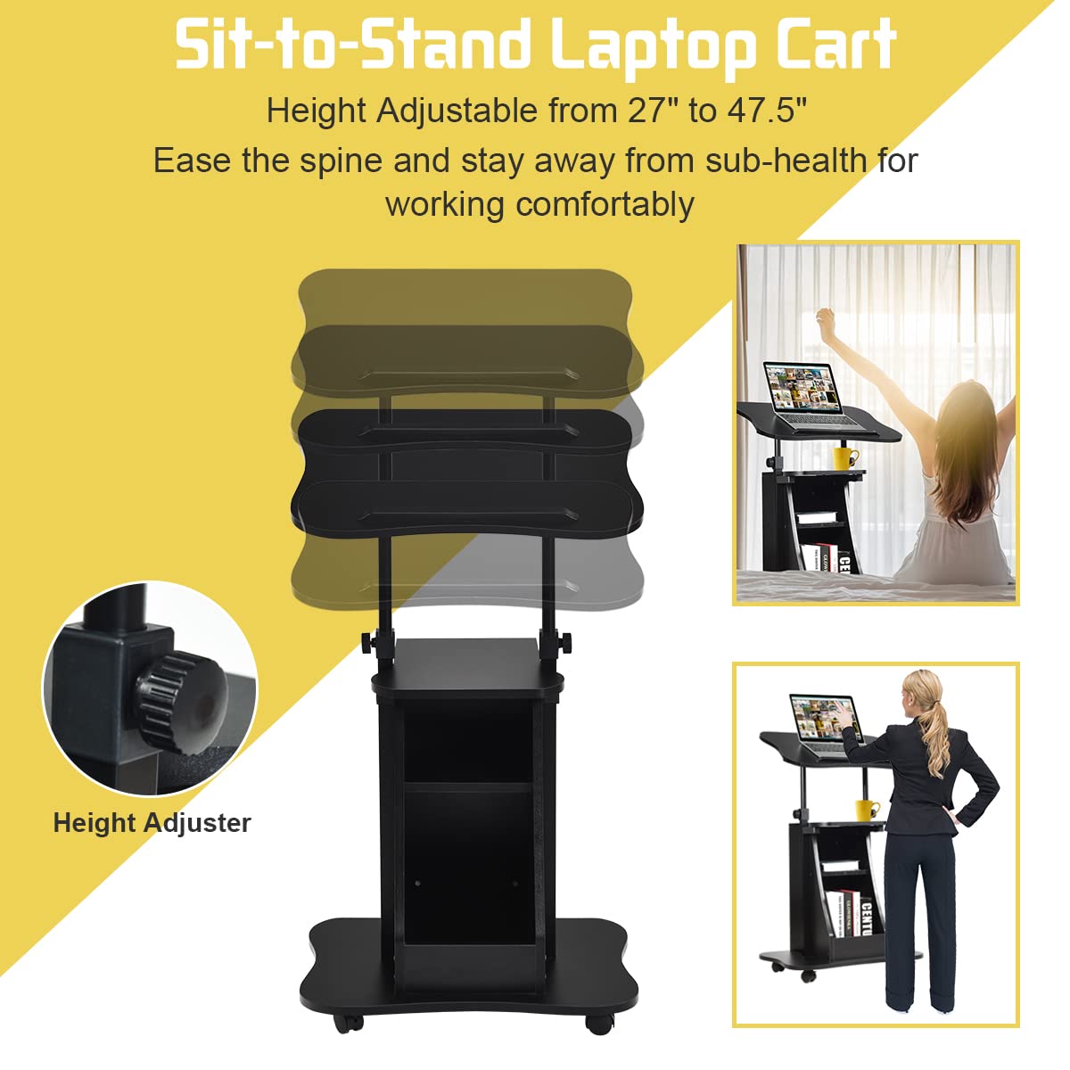 Tangkula Mobile Laptop Podium, Height Adjustable Podium Stand, Standing Desk, Rolling Desk Laptop Cart with Swivel Top & Movable Wheels