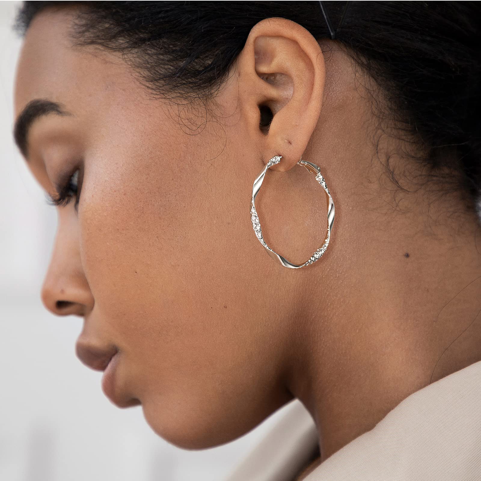 SWEETV Silver Hoop earrings for Women 40mm Big Hoop Earrings 925 Sterling Silver Post Twisted Endless Hoops