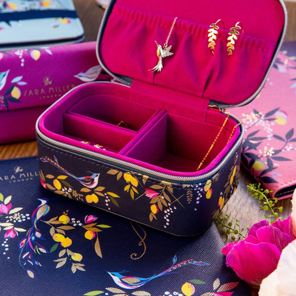 Sara Miller Navy Orchard Bird Jewellery Case