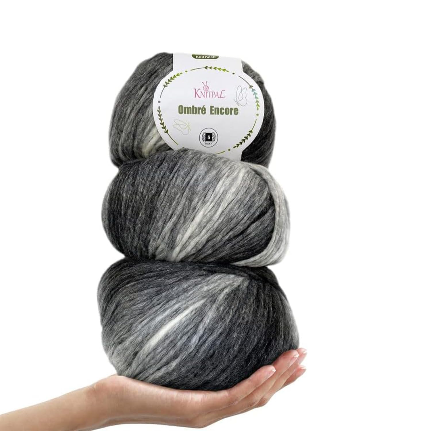 Ombré-Encore Super Soft Thick Variegated Yarn #5 Weight for Knitting & Crochet Chunky Scarves, Blankets, Hats, Cowls, Shawls, Acrylic, 3 Balls, 507yds/420g (Black Snowstorm)