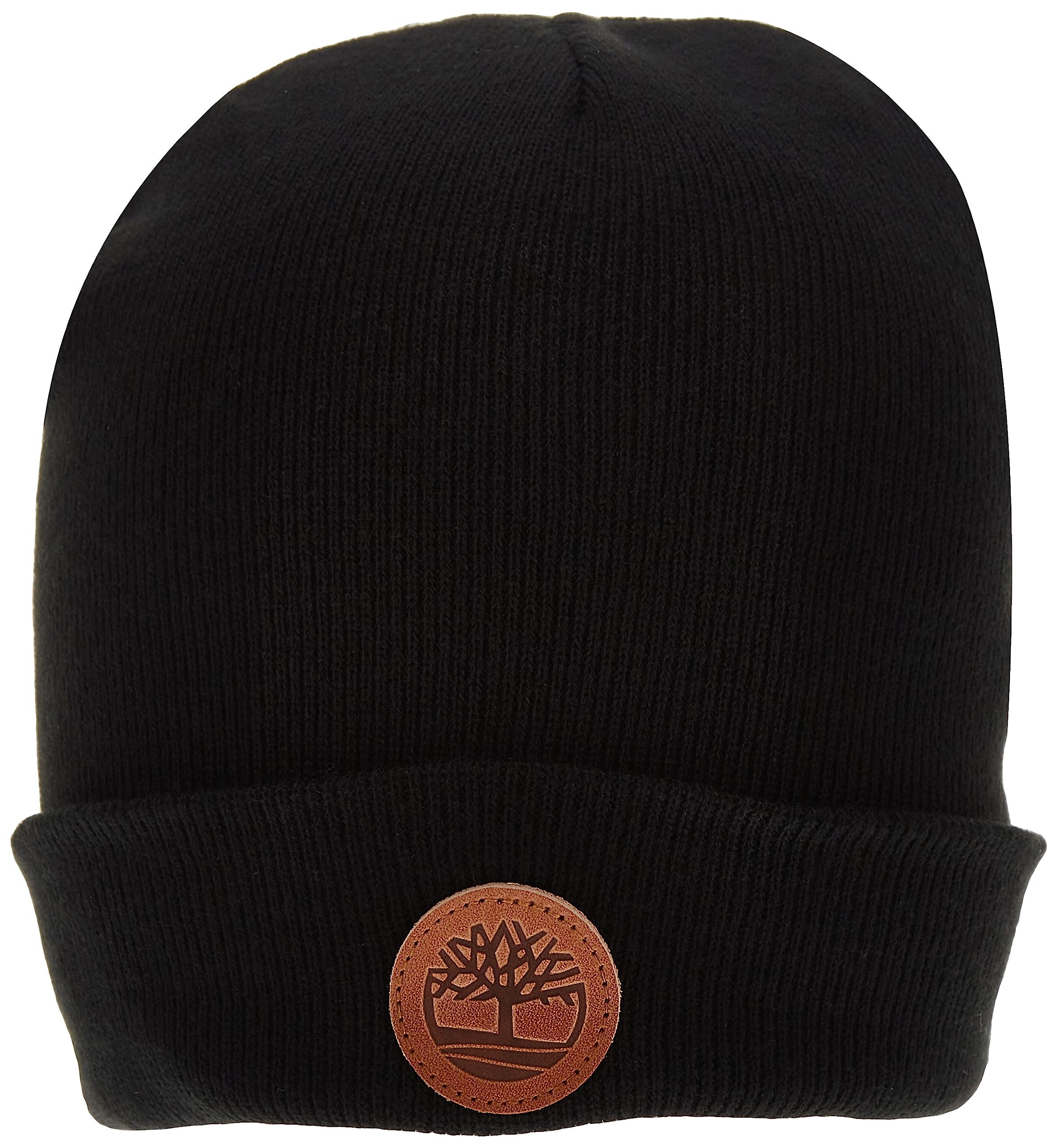 Timberland Men's Cuffed Beanie with Leather Logo Patch, Light Grey Heather, One Size