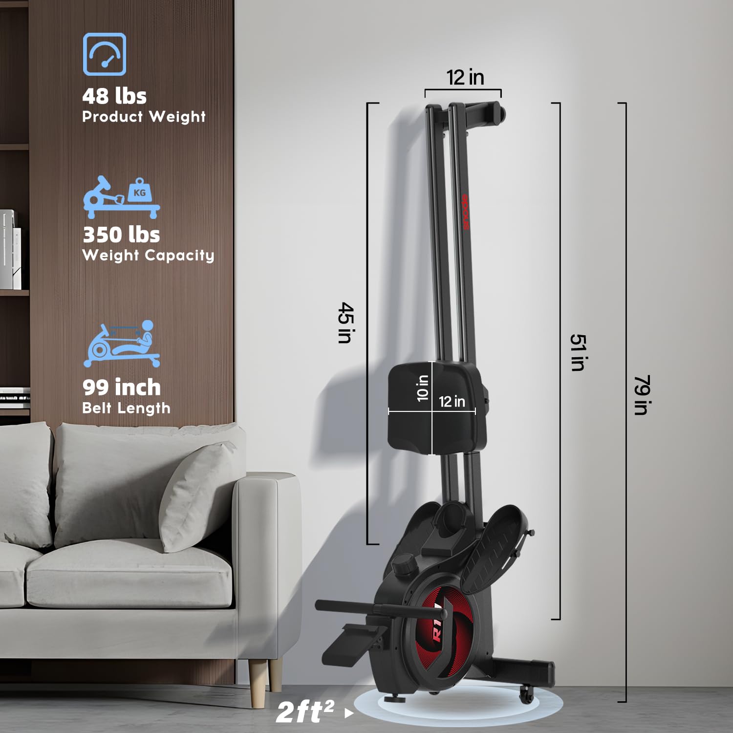 SNODE Rowing Machine for Home Use with 16 Level Resistance, Sturdy Rower Machine with LCD Monitor, Ergonomic Seat, Dual Rail, 350lb Weight Capacity