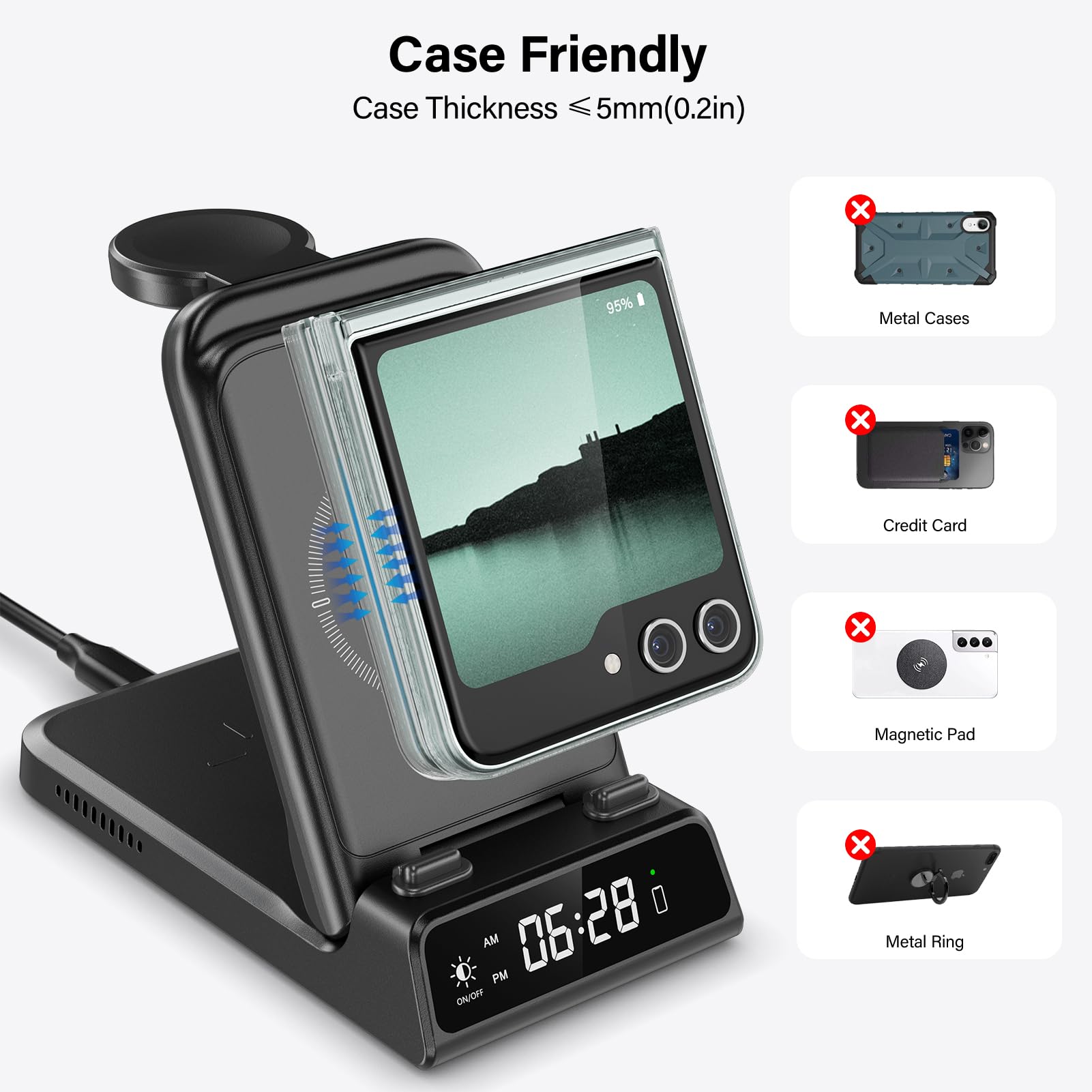 SwanScout Charging Station for Samsung Z Flip, SwanScout 703F, Wireless Charger for Samsung Galaxy Z Flip 5/Z Flip 4/Z Flip 3, Galaxy Watch 6/6 Classic/5/5 Pro, Galaxy Buds 2 Pro/Buds 2 (Foldable)